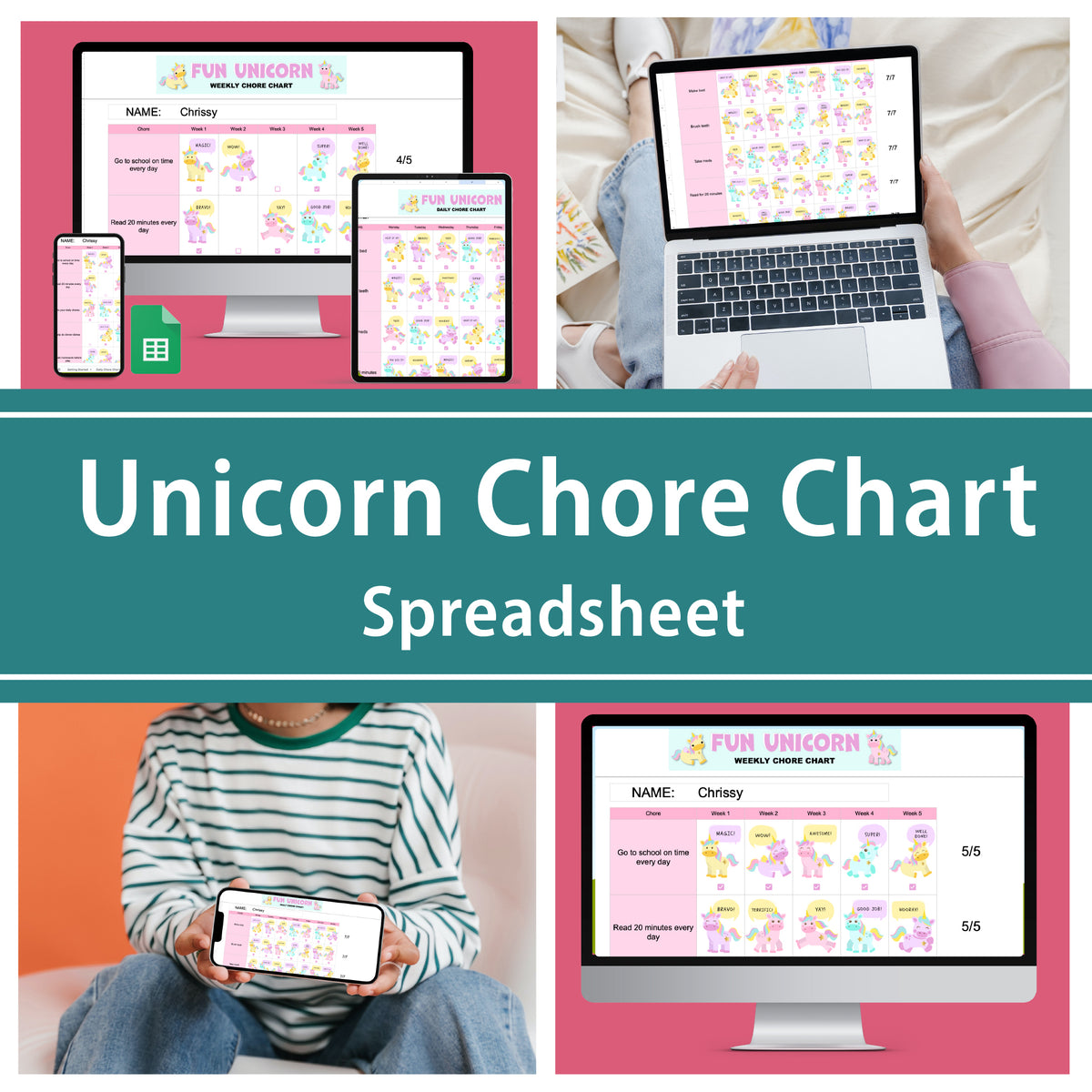 Unicorn Chore Chart Spreadsheet for Kids – Ministering Printables