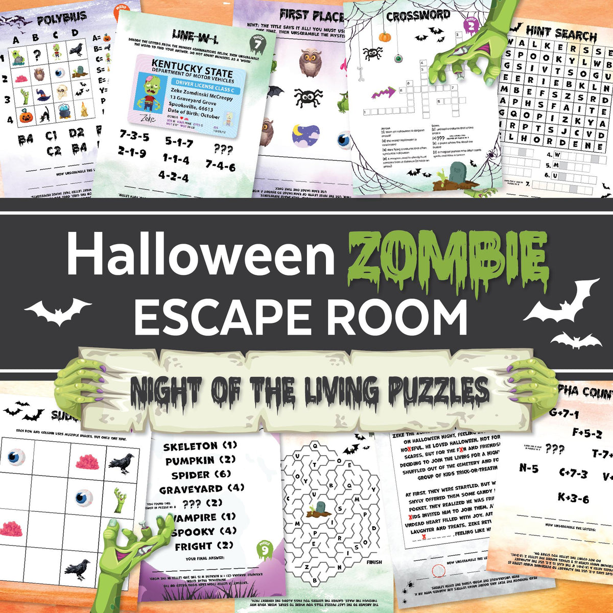 Halloween Escape Room "Night of the Living Puzzles" Zombie Halloween G ...