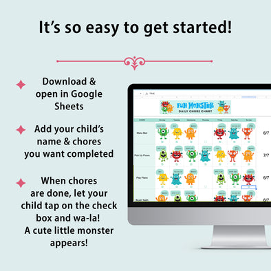 Monster Chore Chart Spreadsheet for Kids – Ministering Printables