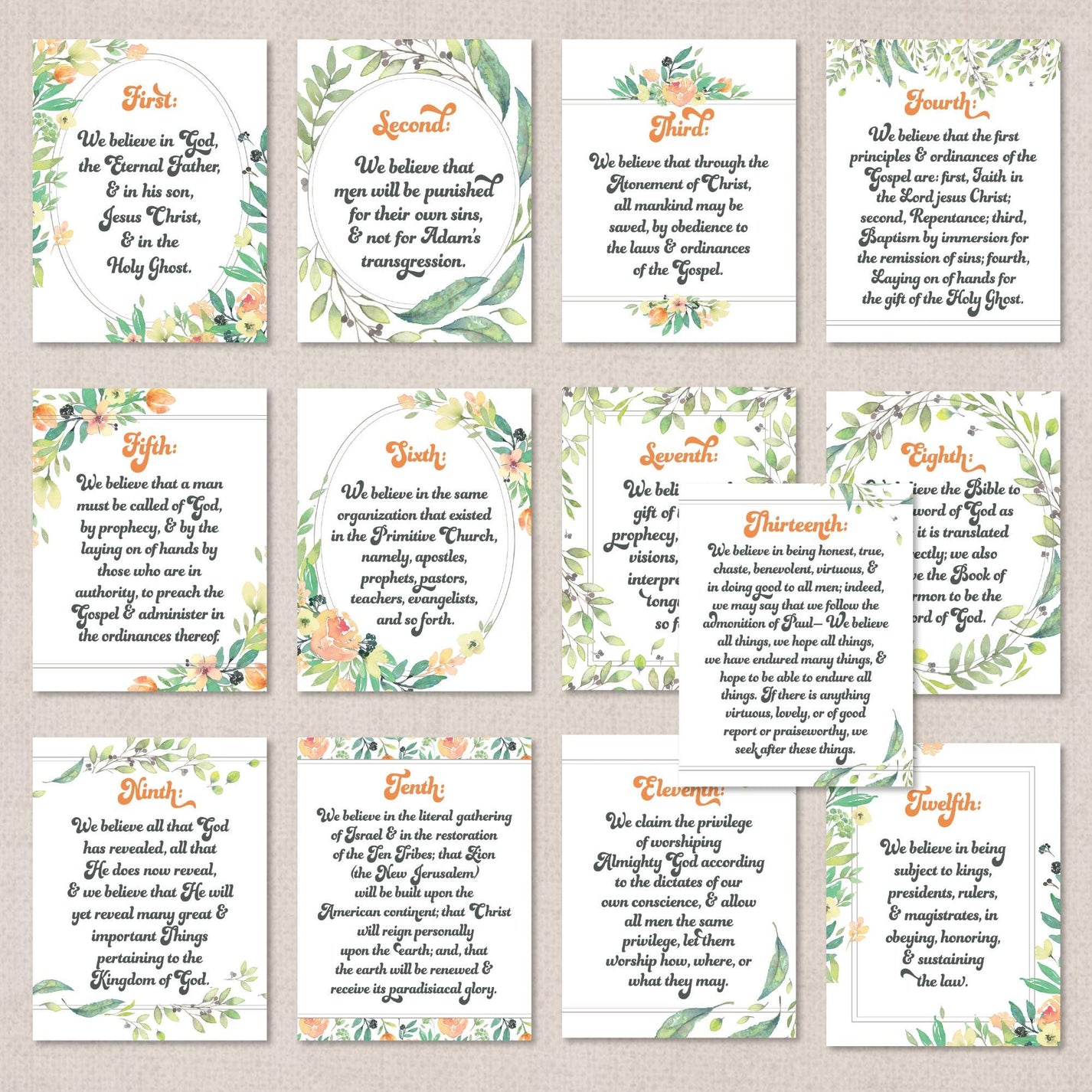 Articles of Faith Printable Posters Floral – Ministering Printables