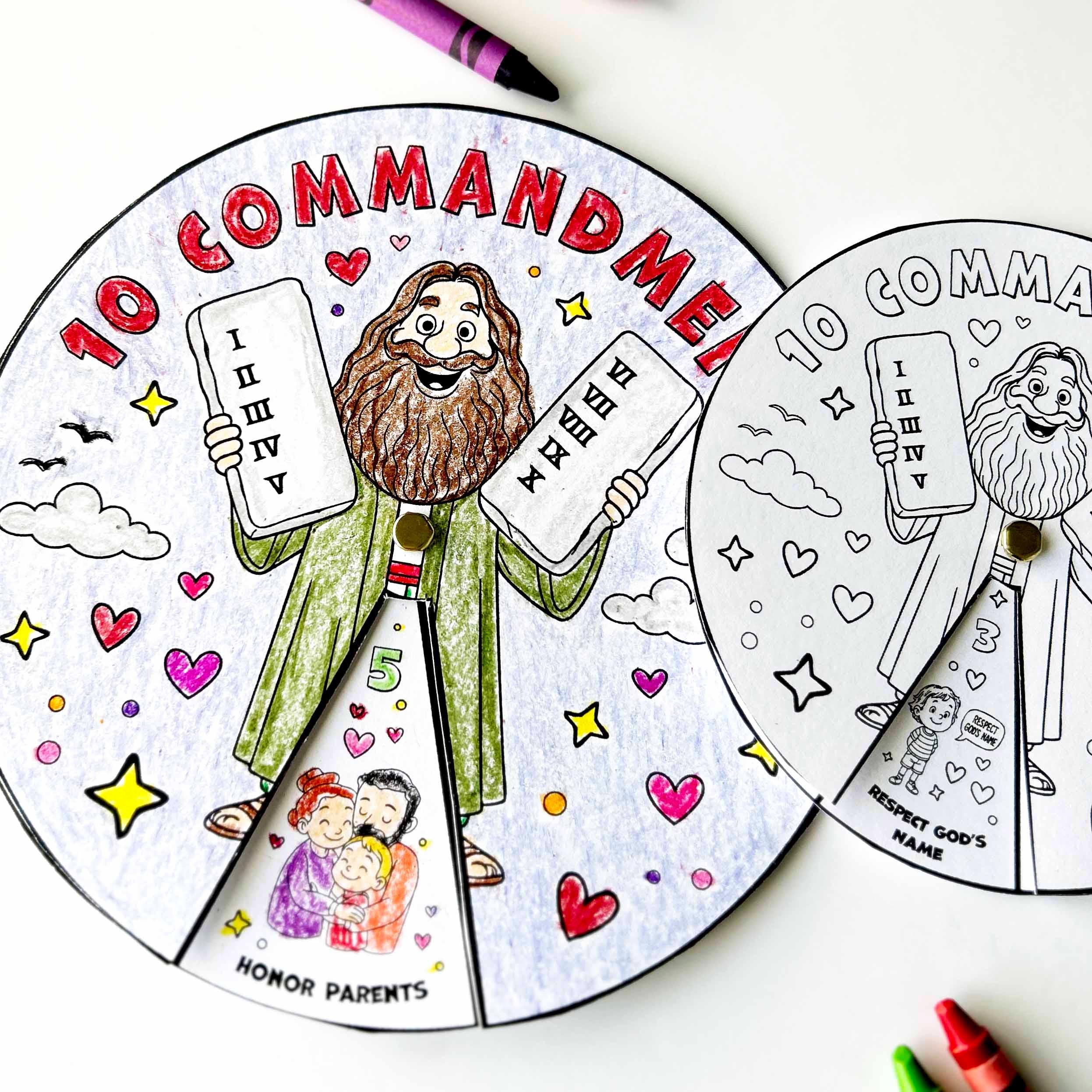 10 Commandments Coloring Wheel Bible Activity – Ministering Printables