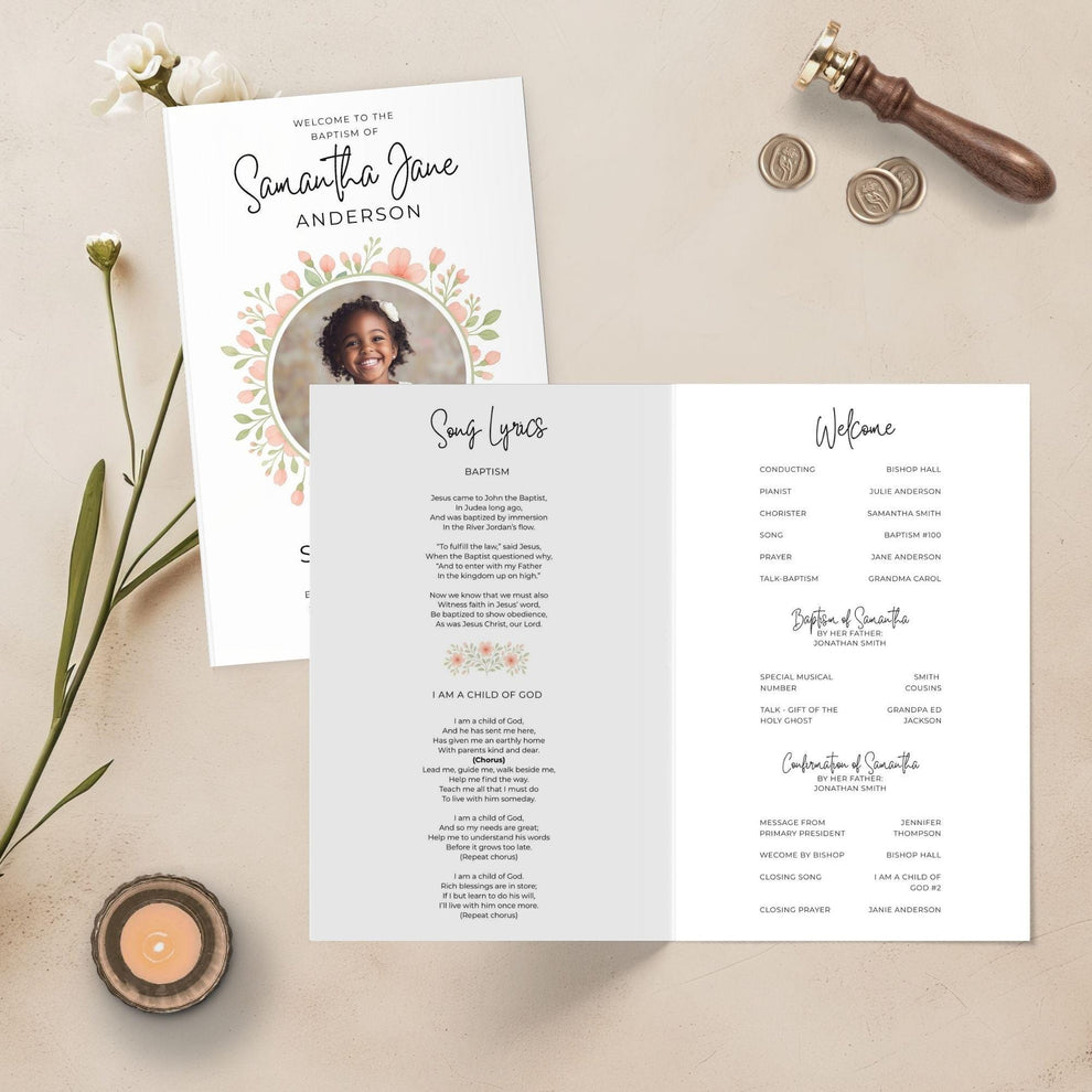 LDS Baptism Program Template | Editable Canva Printable Program Girls ...