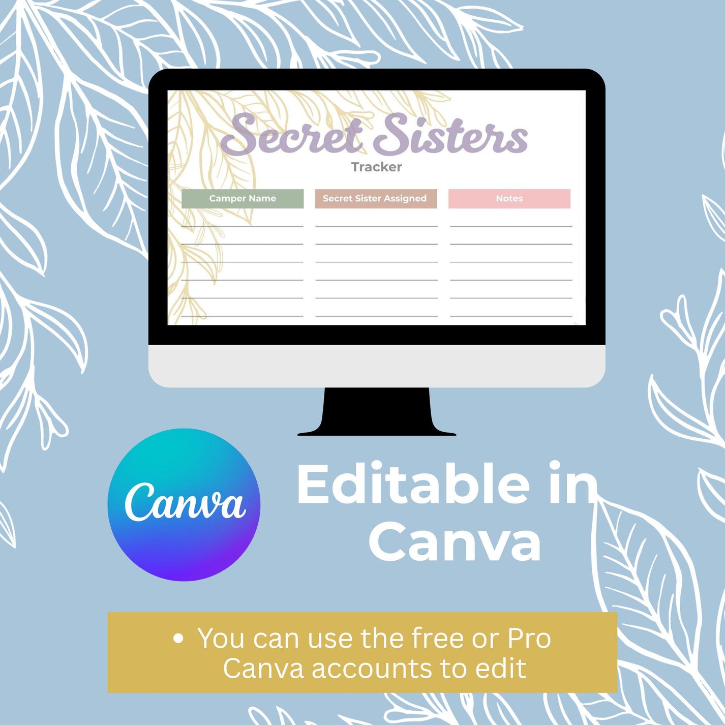 LDS Secret Sister Girls Camp Kit Digital Template and Printables ...