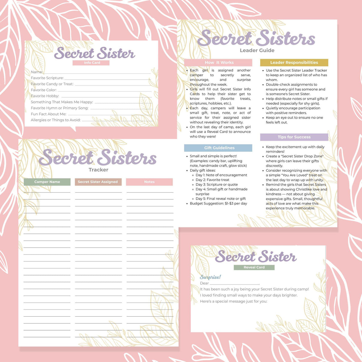 LDS Secret Sister Girls Camp Kit Digital Template and Printables ...