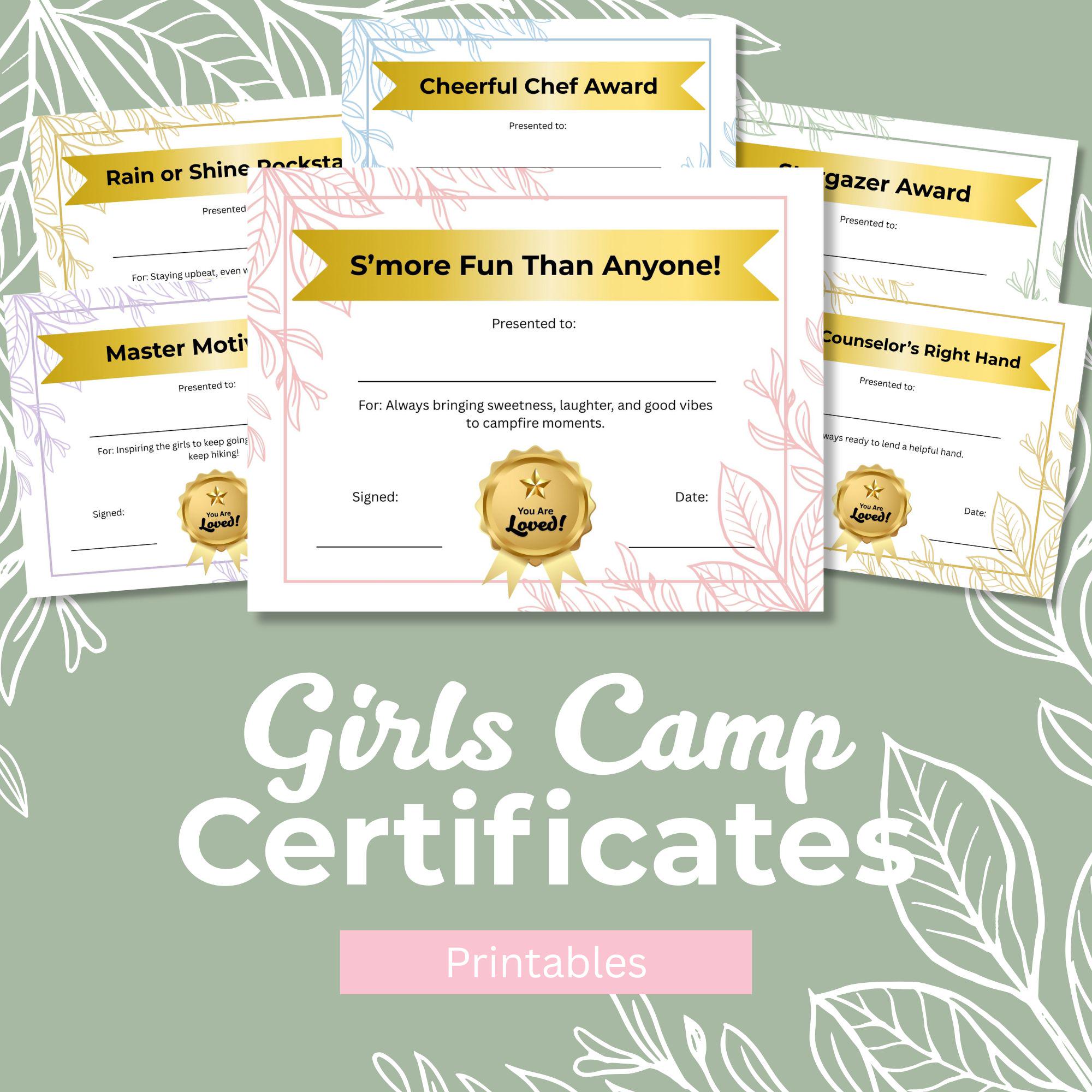 LDS Girls Camp Award Certificates Editable Template and Printables for ...