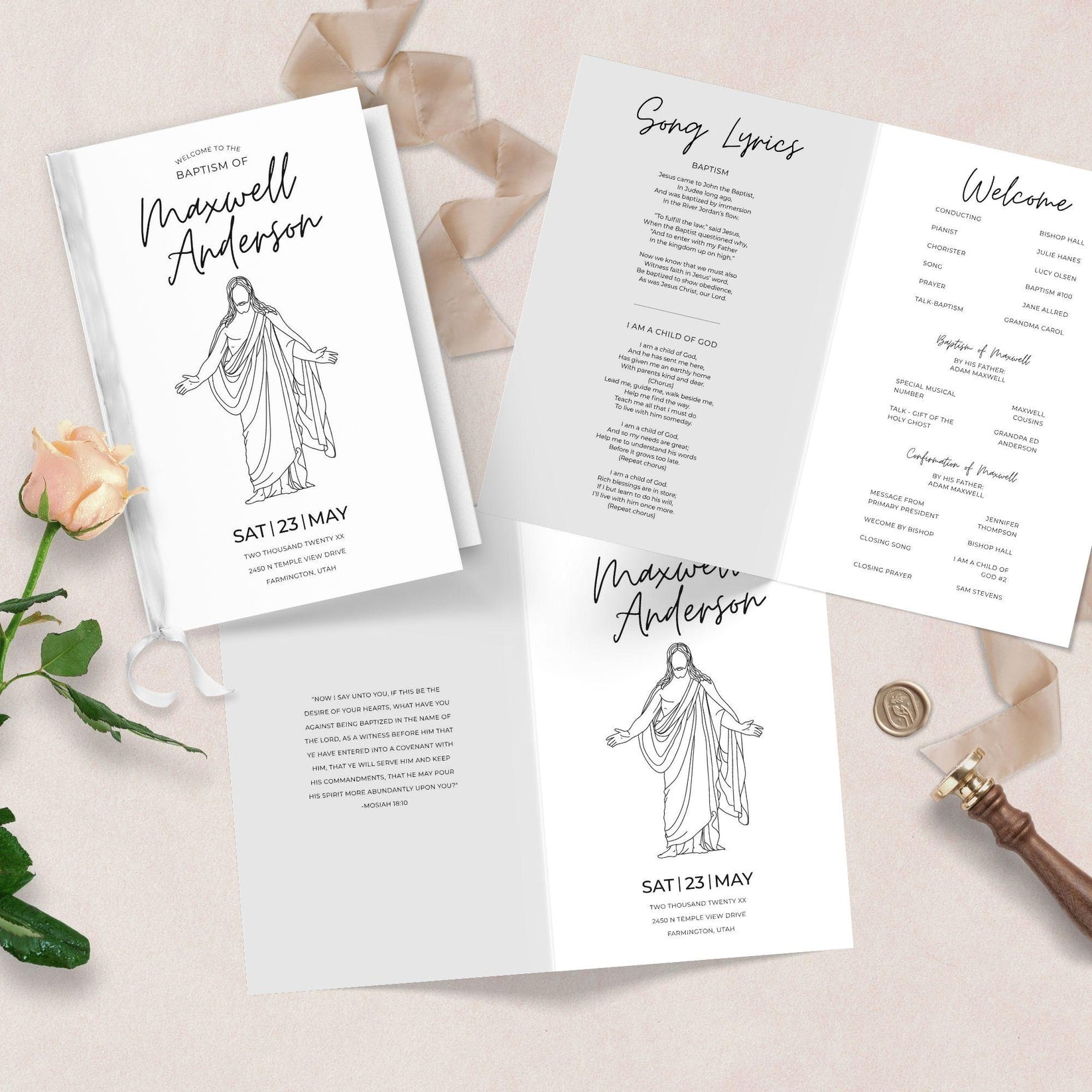 LDS Baptism Program Minimalist, Editable Template for Instant Download ...