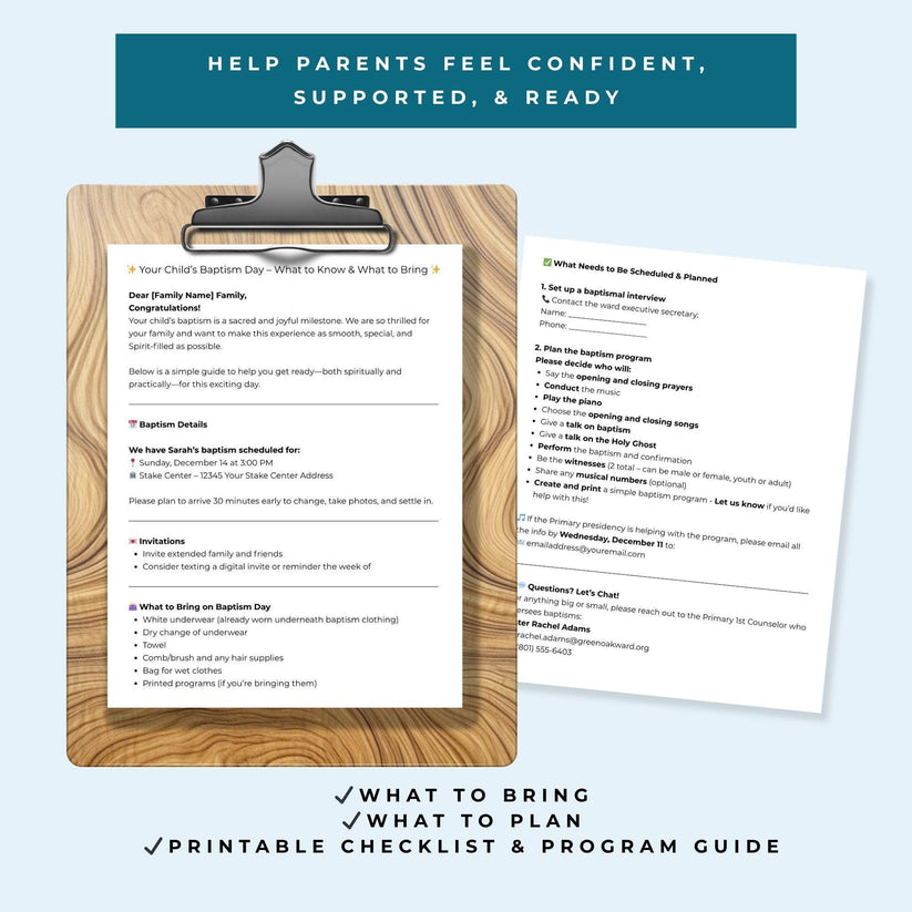 LDS Baptism Day Parent Letter | Printable Baptism Checklist & Program ...