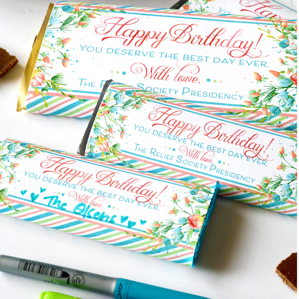 Relief Society Birthday Chocolate Candy Bar Wrapper - Blue Floral Birt ...