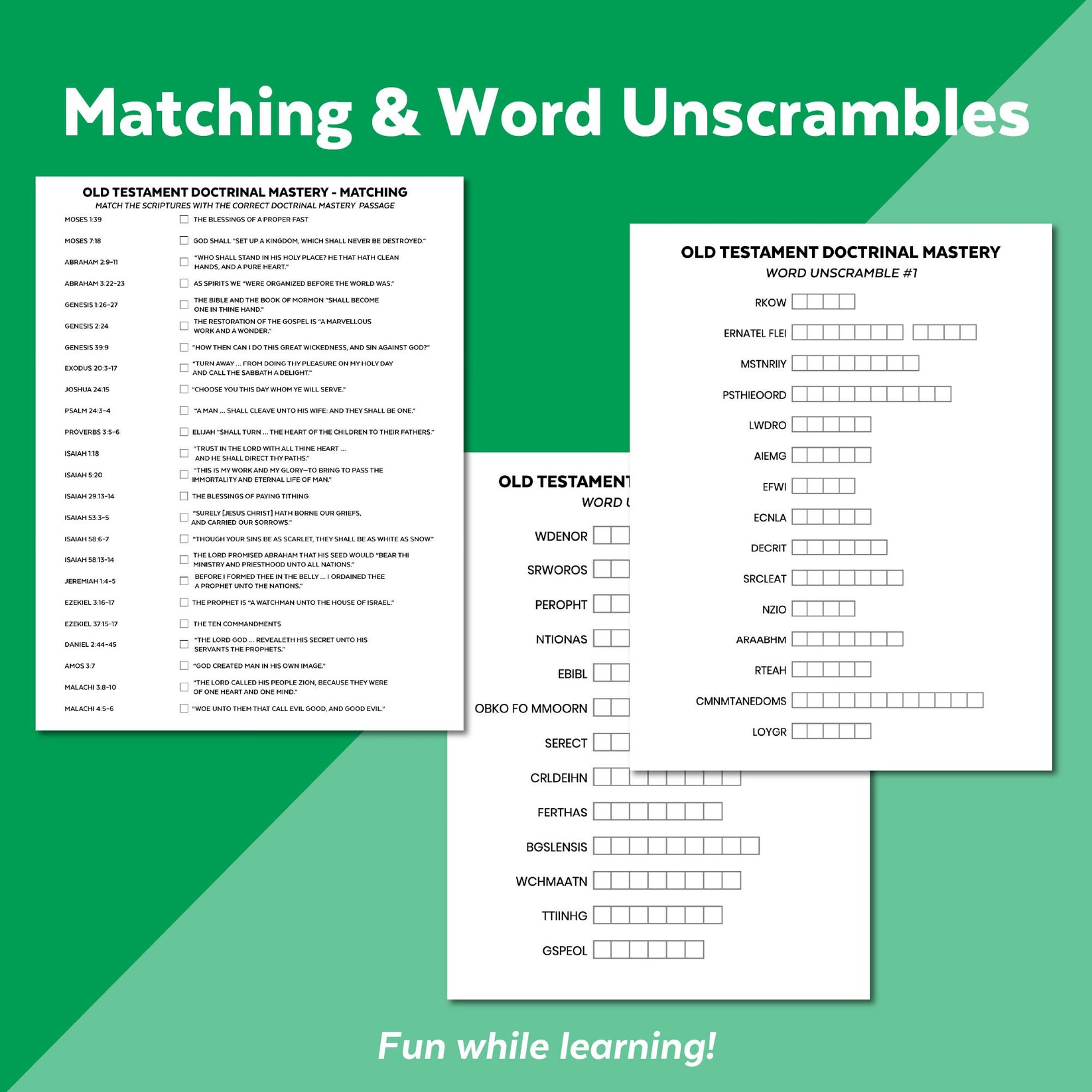LDS Seminary Doctrinal Mastery Games and Puzzles for Old Testament ...